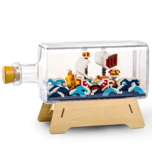 hi-reeke thousand sunny ship in a bottle micro building blocks set, anime piece one pirate mini bricks boat model battleship toy kit for adults kids teens -1601pcs