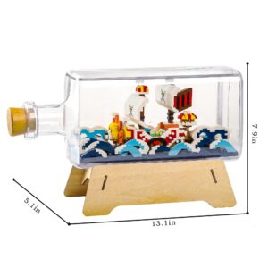 HI-REEKE Thousand Sunny Ship in a Bottle Micro Building Blocks Set, Anime Piece One Pirate Mini Bricks Boat Model Battleship Toy Kit for Adults Kids Teens -1601PCS