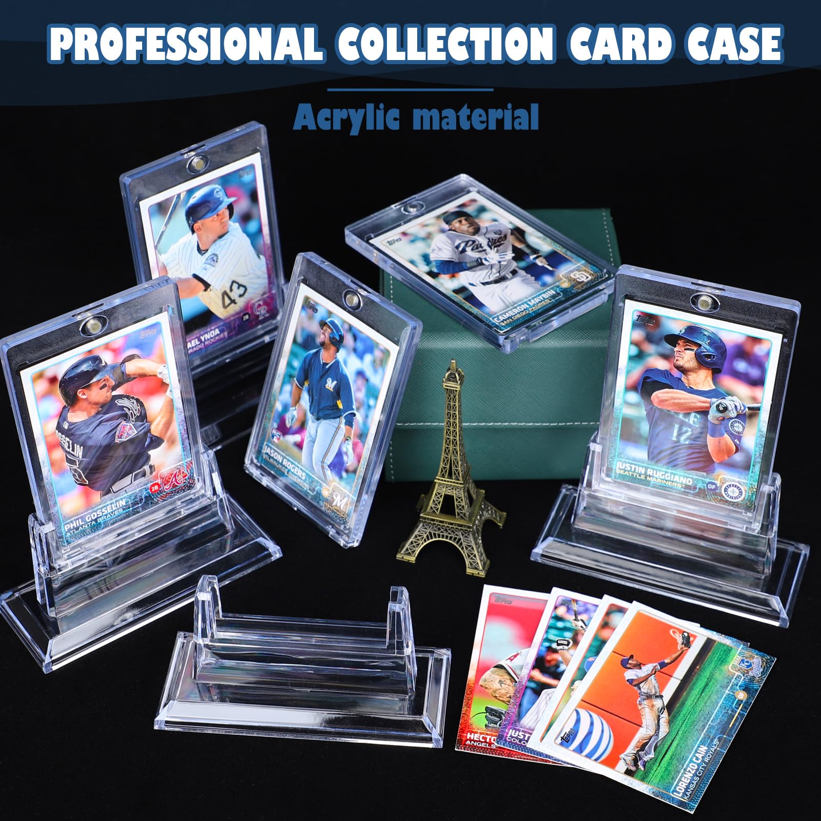 4ct Magnetic Card Holders for Trading Cards, 35pt Acrylic Baseball Card Holders with 4 Card Stands Card Protector Hard Plastic Fit for YuGiOh, MTG and Sport Cards (4)