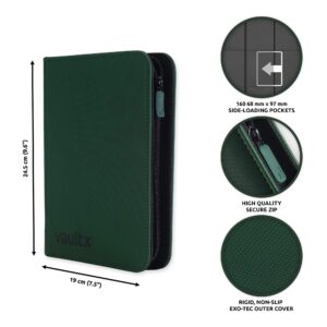 Vault X Premium Exo-Tec® Zip Binder - 4 Pocket Trading Card Album Folder - 160 Side Loading Pocket Binder for TCG (Green)