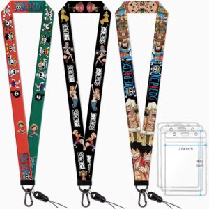 3 pack neck lanyard with id badge holder for keys key chain card funny cool anime lanyards for women men guys girl boys kids gift gs414