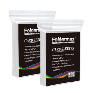 foldermax clear penny card sleeves 200 count, plastic card protectors soft sleeves for baseball cards, game/trading cards, 100 sleeves x 2pack