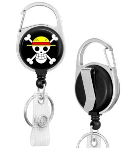 badge reels holder retractable keychain heavy duty with id clip for nurse key card name tag cute anime cartoon skull medical work office key retractor leash metal carabiner belt clip