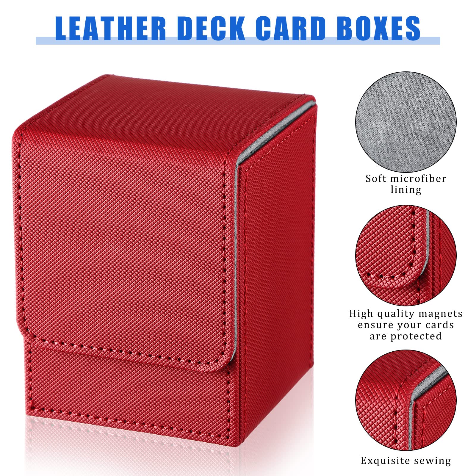 Weewooday 3 Pieces Leather Deck Card Boxes Cards Deck Game Box for 100 Plus Cards Compatible with MTG (Black Blue, Red, Green, Vertical)