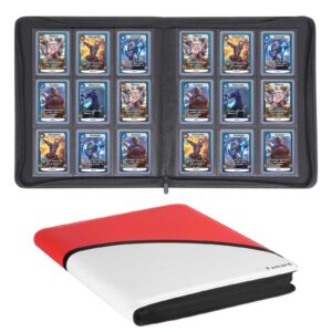 famard 9-pocket binder fit for topload card holders, trading card storage album compatible with 288 3"x4" hard plastic card sleeves (white-red)