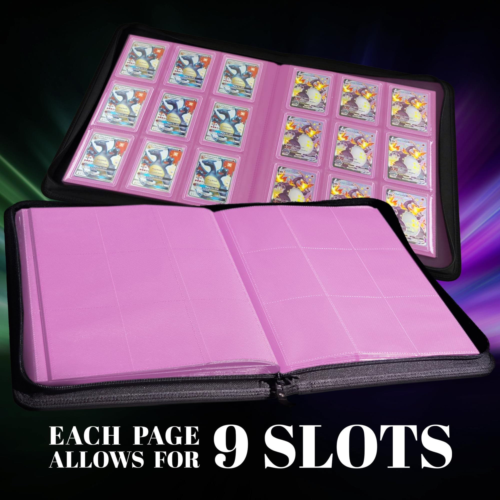 TopDeck TopLoader Binder | Holds 200+ Toploaders Hard Cases | 9 Pocket Trading Cards Album | Long Term Storage Binder | Side Load Sleeves | MTG/Yugioh/TCG Folder | Trading & Sports Holder (Purple)