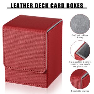 Weewooday 2 Boxes Leather Deck Card Boxes Large Size Fit 100 Plus Sleeved Cards Deck Game Box for Collectible Cards Deck Playing Card Box Compatible with MTG TCG(Black Red, Red, Vertical)