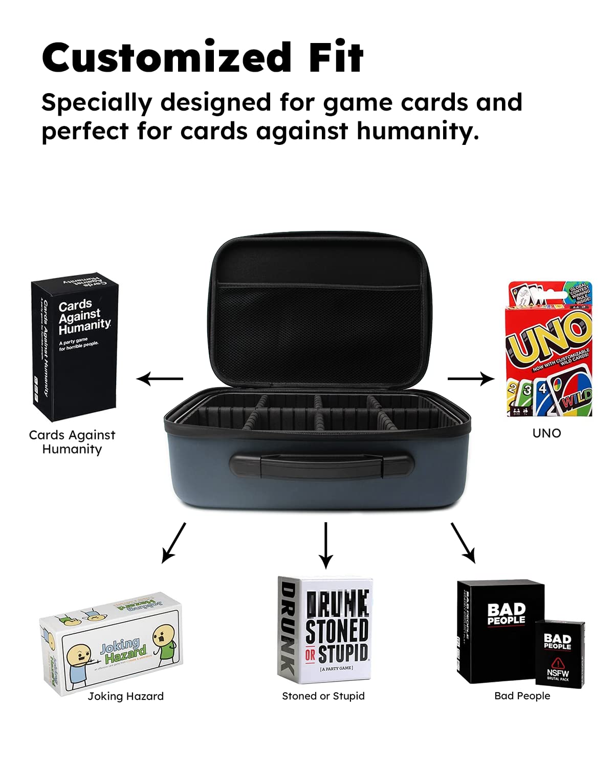 Extra Large Game Cards Case Adjustable Divider Storage Box Holder for Most Card Games compatible with Cards Against Humanity