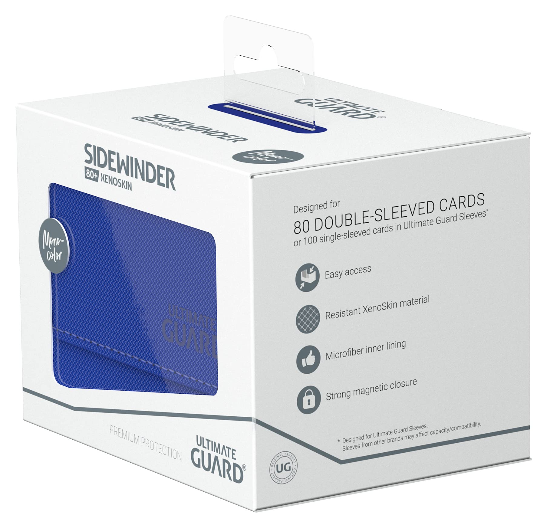 Ultimate Guard Sidewinder 80+, Deck Box for 80 Double-Sleeved TCG Cards, Blue, Magnetic Closure & Microfiber Inner Lining for Secure Storage