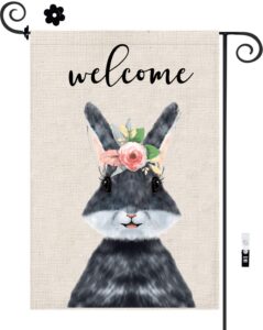 spring garden flag 12 x 18 double sided, welcome spring yard flag with floral bunny - burlap flag small seasonal flags for home decor outside yard decorations