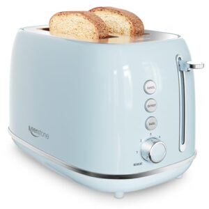 2 slice toaster retro stainless steel toaster with bagel, cancel, defrost function and 6 bread shade settings bread toaster, extra wide slot and removable crumb tray, blue