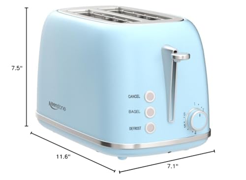 2 Slice Toaster Retro Stainless Steel Toaster with Bagel, Cancel, Defrost Function and 6 Bread Shade Settings Bread Toaster, Extra Wide Slot and Removable Crumb Tray, Blue