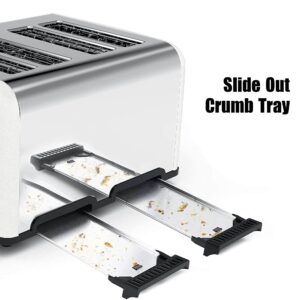 Toaster 4 Slice, KitchMix Bagel Stainless Toaster with LCD Timer, Extra Wide Slots, Dual Screen, Removal Crumb Tray (White)