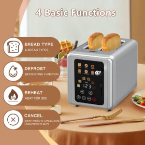 whall touch screen toaster 2 slice, stainless steel digital timer toaster with sound function, smart extra wide slots toaster with bagel, cancel, defrost