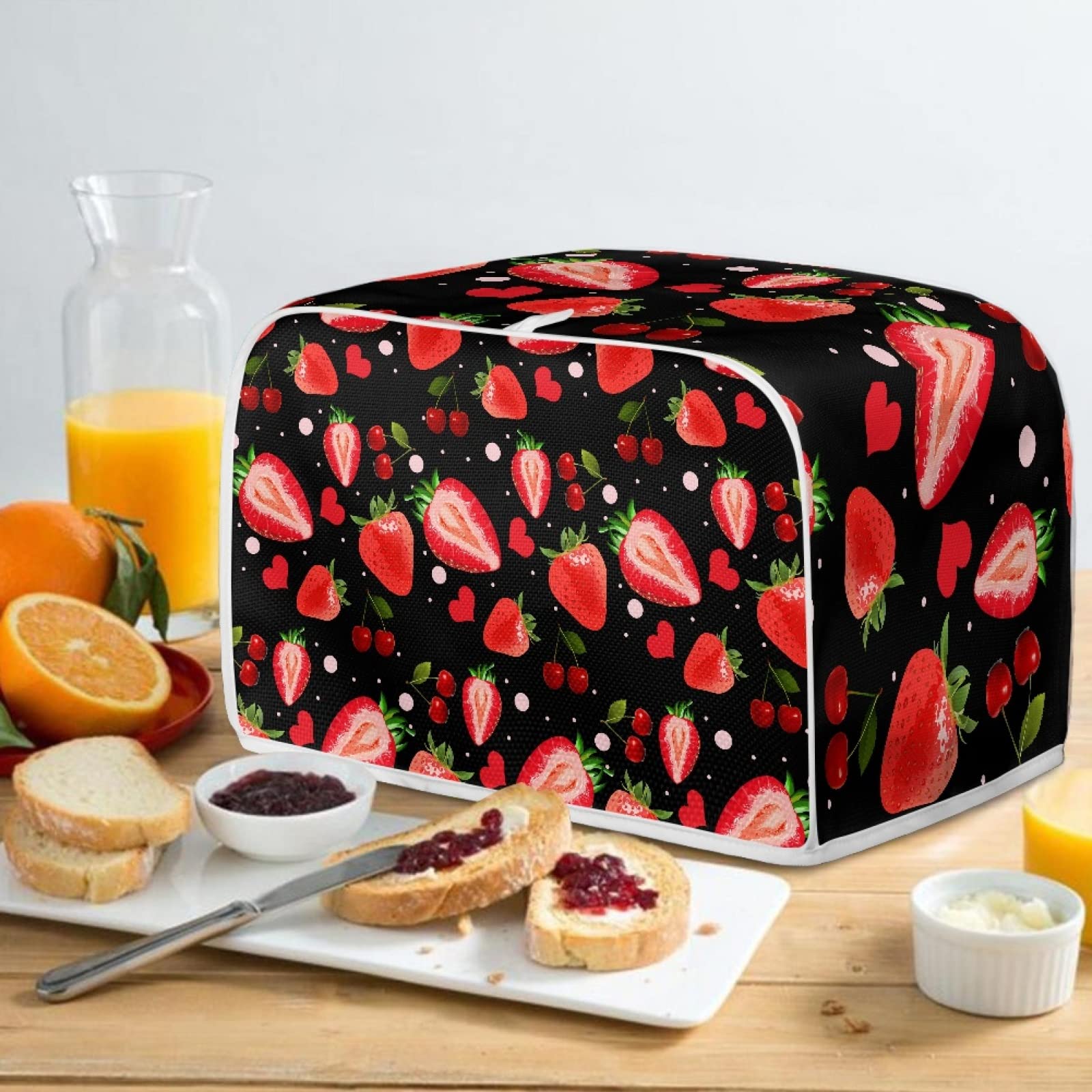 Coldinair Strawberry Love Print Toaster Cover 2 Slice for Small Kitchen Appliance Bread Maker Dust and Fingerprint Protection