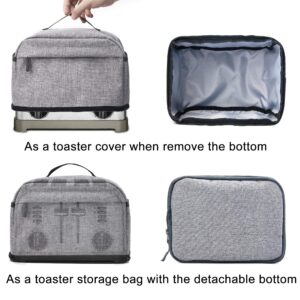 VOSDANS 4 Slice Toaster Cover with Removable Bottom 2-in-1 Toaster Bag with Pockets Toaster Storage Bag with Handle, Dust and Fingerprint Protection, Machine Washable, Gray (Patent Design)