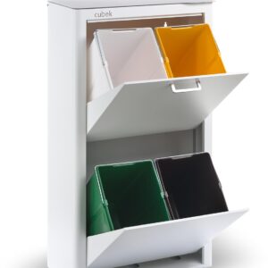 DON HIERRO - CUBEK - Recycling trash can, cabinet trash can, waste bin, 4 individual tilt-out compartments. - White