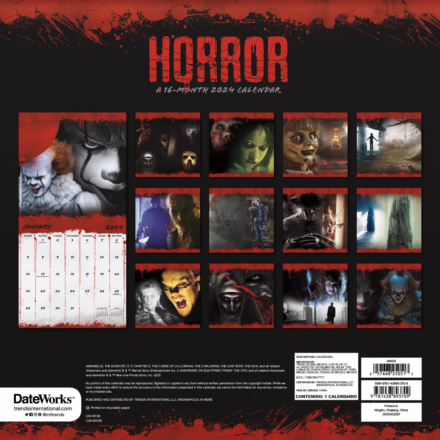 2024 Horror Collection Wall Calendar