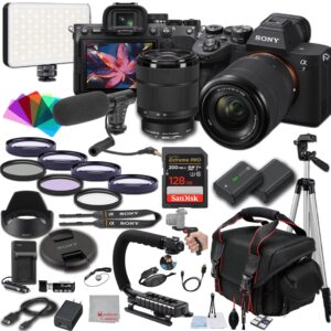 sony a7 iv mirrorless digital camera 24mp w/ 28-70mm lens, 128gb extreme memory,microphone, 120led video light, filters, case tripod, grip, and more – pro photo bundle (44pc bundle)