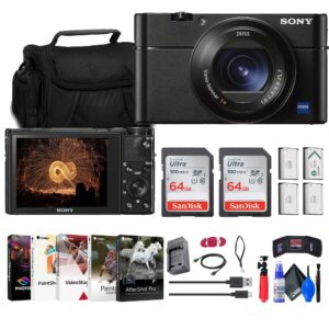 sony cyber-shot dsc-rx100 va digital camera (dsc-rx100m5a/b) + case + 2 x 64gb card + 3 x np-bx1 battery + card reader + corel photo software + hdmi cable + charger + flex tripod + more (renewed)