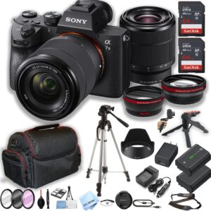 sony a7 iii mirrorless camera with 28-70mm zoom lens + 2pcs 64gb memory + case+ tripod + steady grip pod + filters + macro + 2x lens + 2x batteries + accessory bundle (renewed)