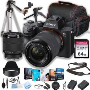 sony a7 iii mirrorless digital camera with 28-70mm lens + 64gb memory + case+ steady grip pod + tripod+ software pack + more (30pc bundle) (renewed)