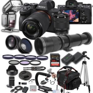 Sony A7 IV w/ 28-70mm Lens, 128GB Extreme Memory, 420-800mm Super Telephoto Lens, TTL Pro Flash, Filters, Lenses, Case Tripod, and More – Extreme Photo Bundle (42pc Bundle)