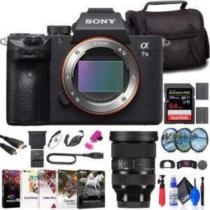 sony a7 iii mirrorless camera (ilce7m3/b) + sigma 24-70mm f/2.8 lens (578965) + 64gb card + filter kit + bag + np-fz100 compatible battery + card reader + corel photo software + more (renewed)