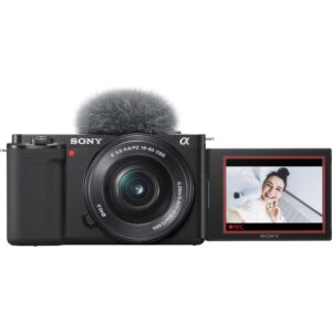 Sony ZV-E10 Mirrorless Camera with 16-50mm Lens (Black) (ILCZV-E10L/B) + Sony FE 24-70mm Lens + 64GB Card + Filter Kit + External Charger + NPF-W50 Battery + Card Reader + More (Renewed)