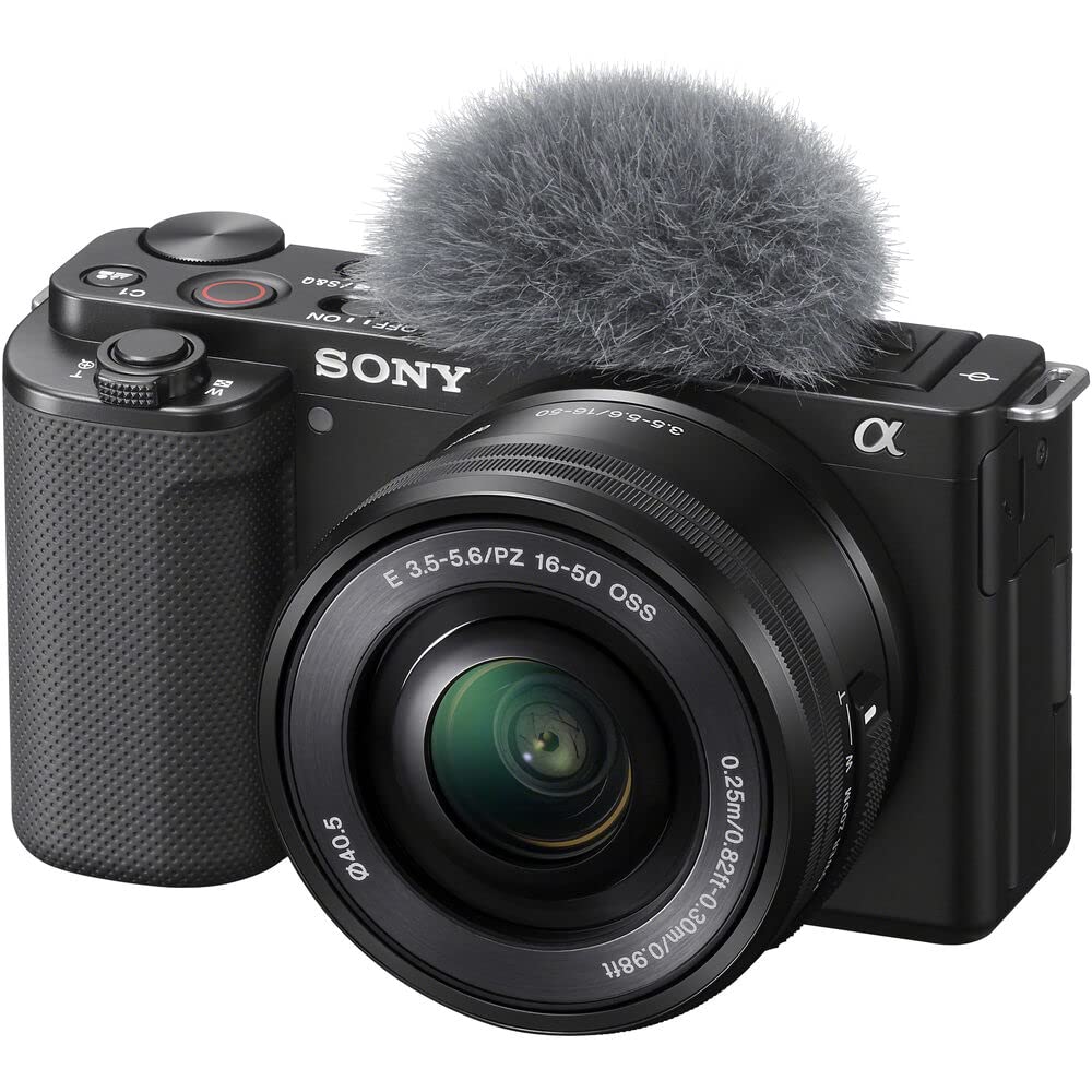 Sony ZV-E10 Mirrorless Camera with 16-50mm Lens (Black) (ILCZV-E10L/B) + Sony FE 24-70mm Lens + 64GB Card + Filter Kit + External Charger + NPF-W50 Battery + Card Reader + More (Renewed)