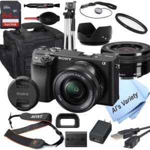 sony alpha a6400 mirrorless digital camera with 16-50mm lens + 64gb card, tripod, case, and more (18pc bundle) (renewed)