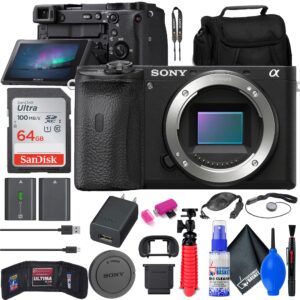 sony a6600 mirrorless camera (ilce6600/b) + np-fz100 compatible battery + 64gb card + card reader + corel photo software + hdmi cable + case + flex tripod + hand strap + more (renewed)