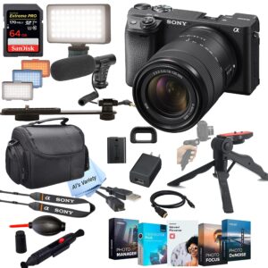 sony alpha a6400 mirrorless digital camera with 18-135mm lens + shot-gun microphone + led always on light+ 64gb extreme speed card, gripod, case, and more (26pc video bundle) (renewed)