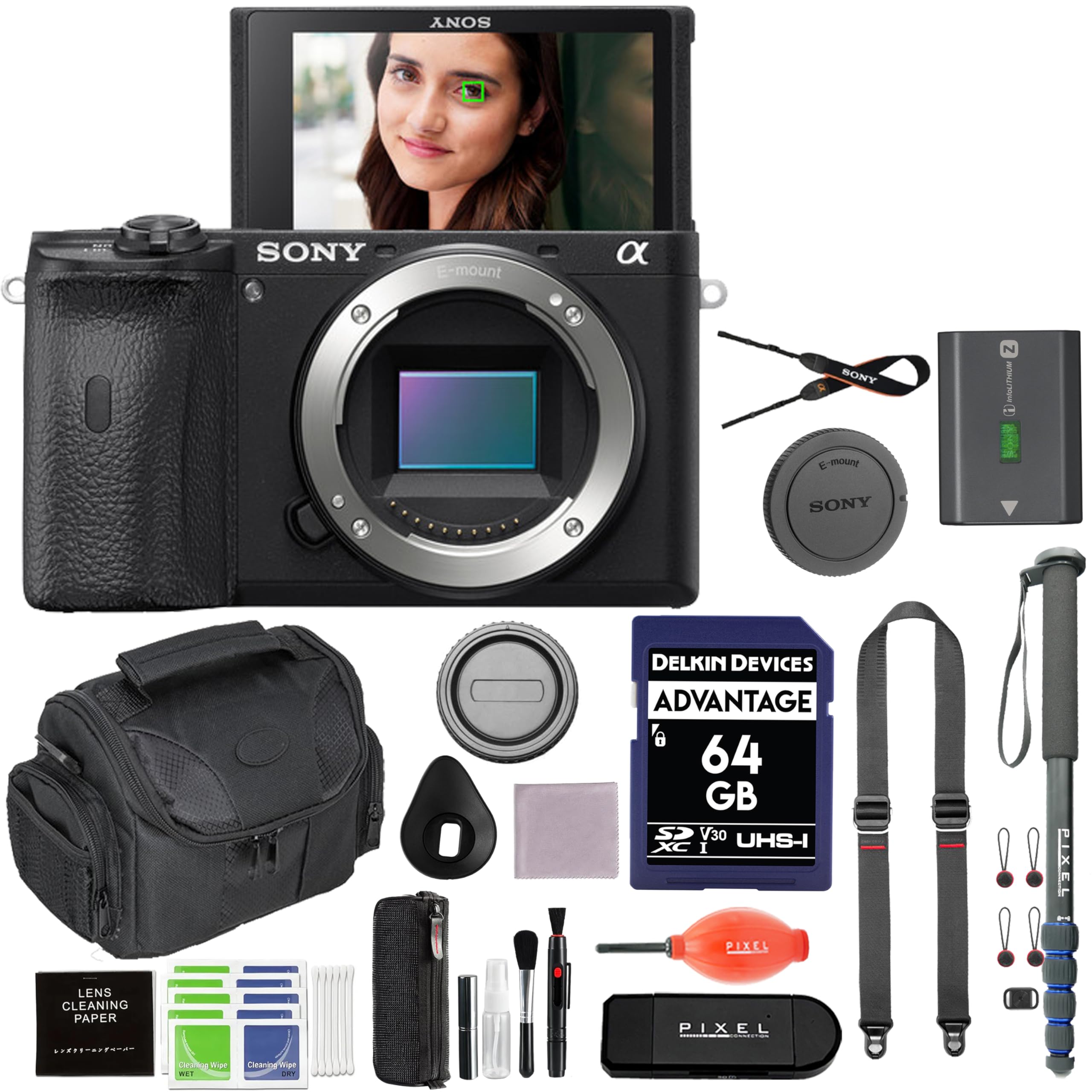 Sony a6600 Mirrorless Digital Camera Bundle with 64GB SD Memory Card, Gadget Bag, Peak Design Strap, Monopod, More | Sony Alpha 6600