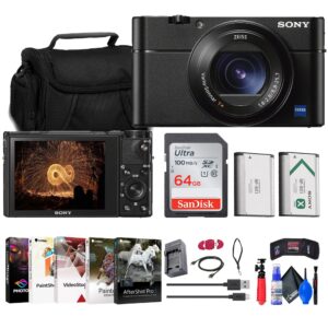 sony cyber-shot dsc-rx100 va digital camera (dsc-rx100m5a/b) + case + 64gb card + np-bx1 battery + card reader + corel photo software + charger + flex tripod + memory wallet + more (renewed)