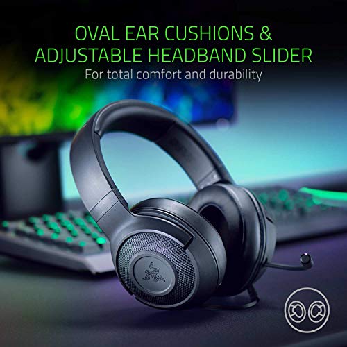 Razer Kraken X - Multi-Platform Wired Gaming Headset (Bendable Cardiod Microphone, Custom-Tuned 40 mm Drivers, 3.5 mm Connection, Oval Ear Cushions, Adjustable Headband) Black