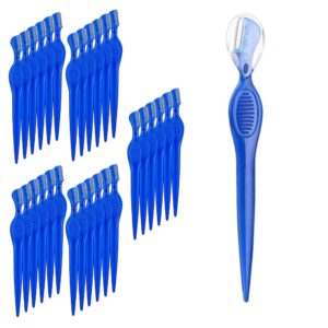 alazco 30 pc eyebrow razor precision shaver facial exfoliating dermaplaning tool peach fuzz face brow touch-up shaper lip bikini area razor trimmer washable reusable women men - blue