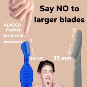 ALAZCO 30 pc Eyebrow Razor Precision Shaver Facial Exfoliating Dermaplaning Tool Peach Fuzz Face Brow Touch-Up Shaper Lip Bikini Area Razor Trimmer Washable Reusable Women Men - Blue