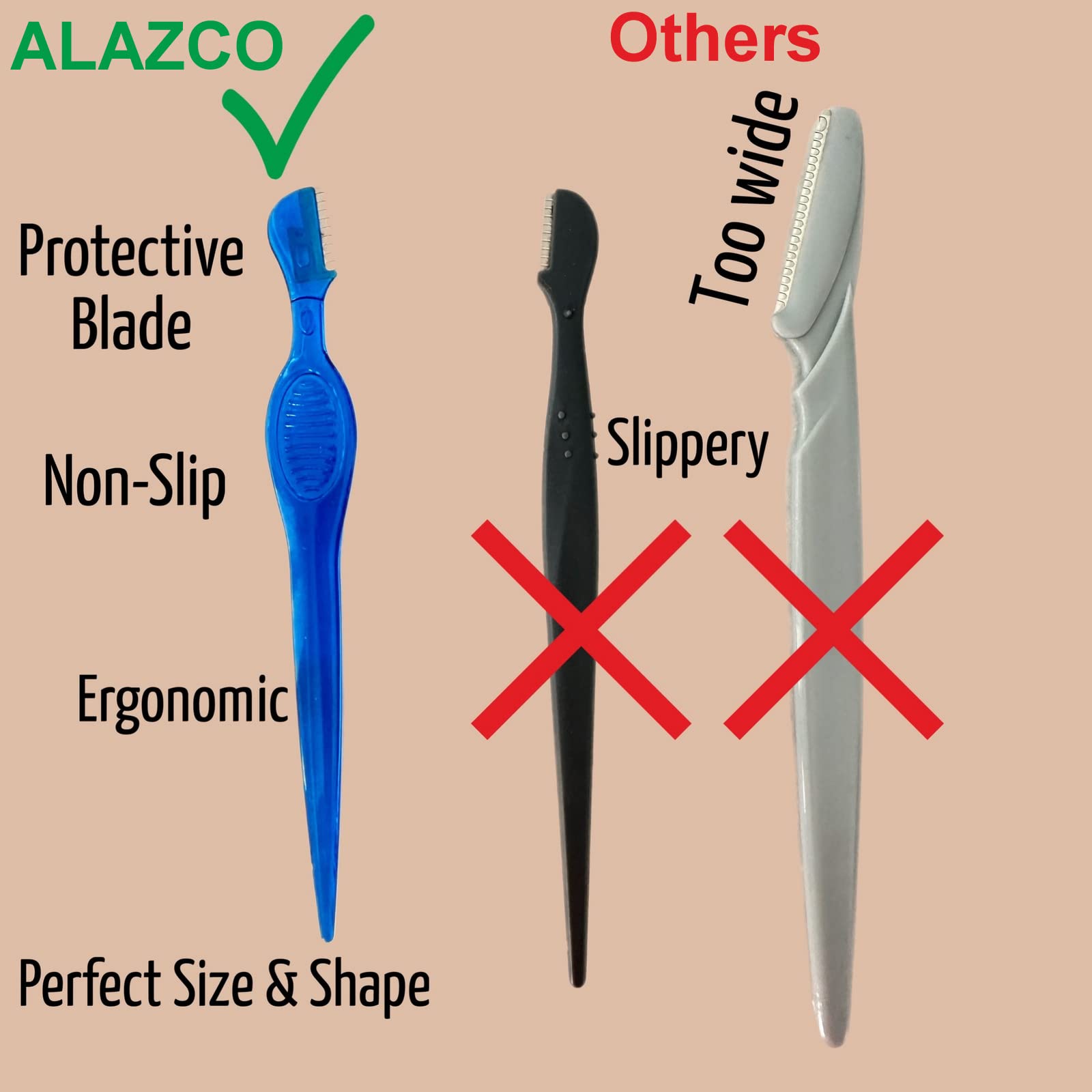 ALAZCO 30 pc Eyebrow Razor Precision Shaver Facial Exfoliating Dermaplaning Tool Peach Fuzz Face Brow Touch-Up Shaper Lip Bikini Area Razor Trimmer Washable Reusable Women Men - Blue