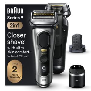 braun series 9 pro+ electric razor for men, 5 pro shaving elements and shave-preparing procomfort head for closeness & skin comfort, 6in1 smartcare center, wet or dry use, charging stand, 9597cc