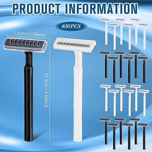 Lasnten 400 Pcs Disposable Razors Bulk Individually Wrapped Twin Blade Razors with Clear Safety Cap Stainless Steel Shaving Razor for Women Men Hotel Shelter Homeless Nursing Home (White, Black)