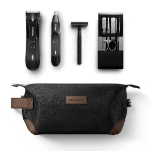 manscaped® the tool box 4.0 contains: the lawn mower® 4.0 electric trimmer, weed whacker® nose & ear hair trimmer, the plow™ 2.0, the shears™ four piece nail kit, the shed™ toiletry bag