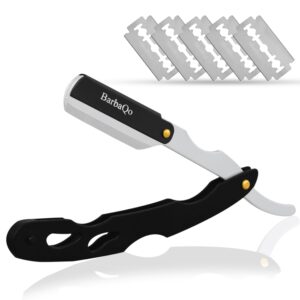 straight razor - straight razors for men, barbaqo professional barber razor with 10 sinlge blades, 100% stainless steel straight razor for close shaving