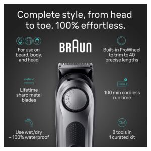 Braun All-in-One Style Kit Series 7 7410, 8-in-1 Trimmer for Men with Beard Trimmer, Body Trimmer for Manscaping, Hair Clippers & More, Braun’s Sharpest Blade, 40 Length Settings, Waterproof