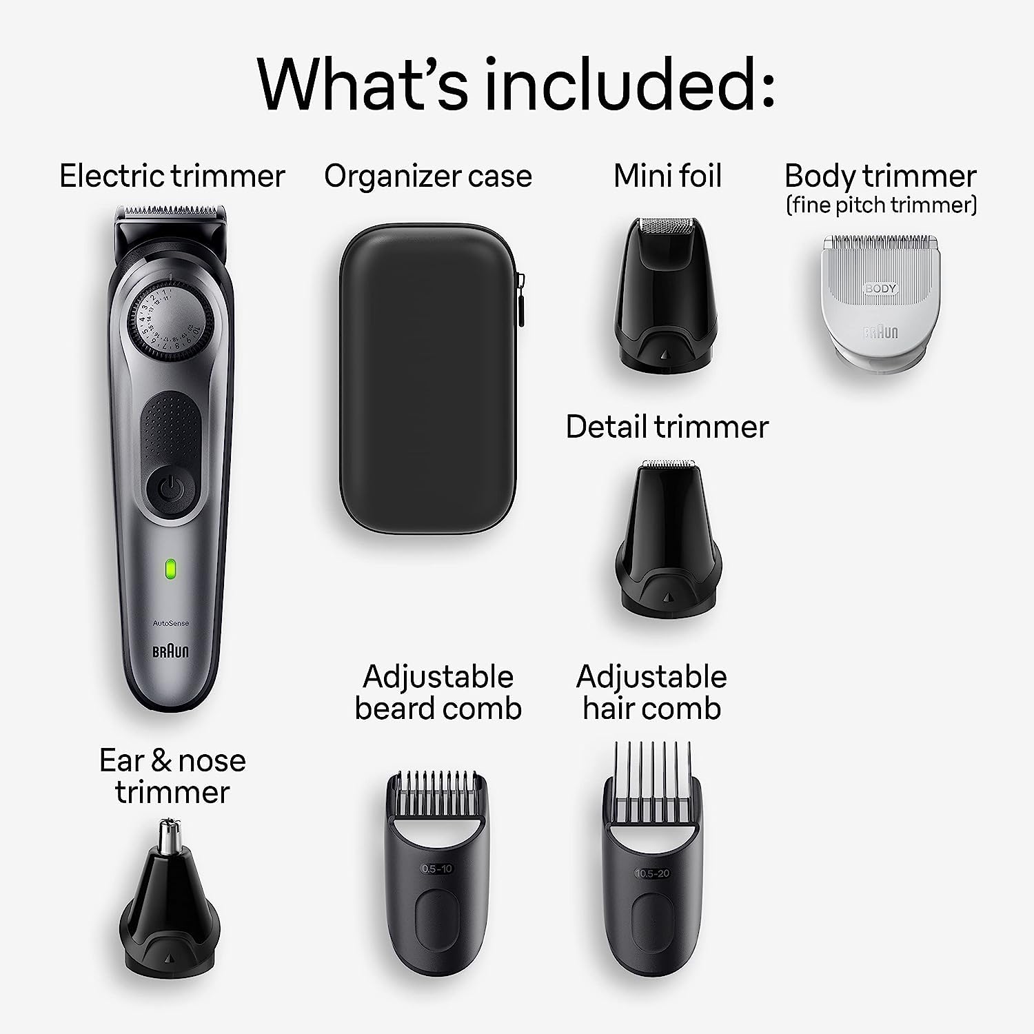 Braun All-in-One Style Kit Series 7 7410, 8-in-1 Trimmer for Men with Beard Trimmer, Body Trimmer for Manscaping, Hair Clippers & More, Braun’s Sharpest Blade, 40 Length Settings, Waterproof