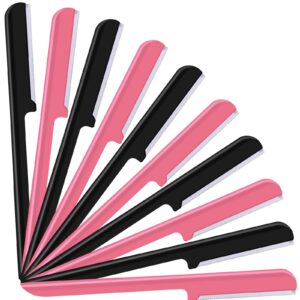 10 pieces eyebrow razor for women facial shaver razor brow shaper eyebrow trimmer dermaplaner shaping tool with cover (black, pink)