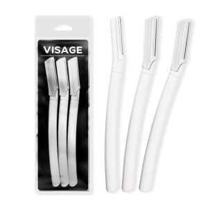 visage women's face shaver, dermaplaning razor, precision facial hair removal tool, eyebrow razor, peach fuzz remover, face shavers for women and men - 3 count