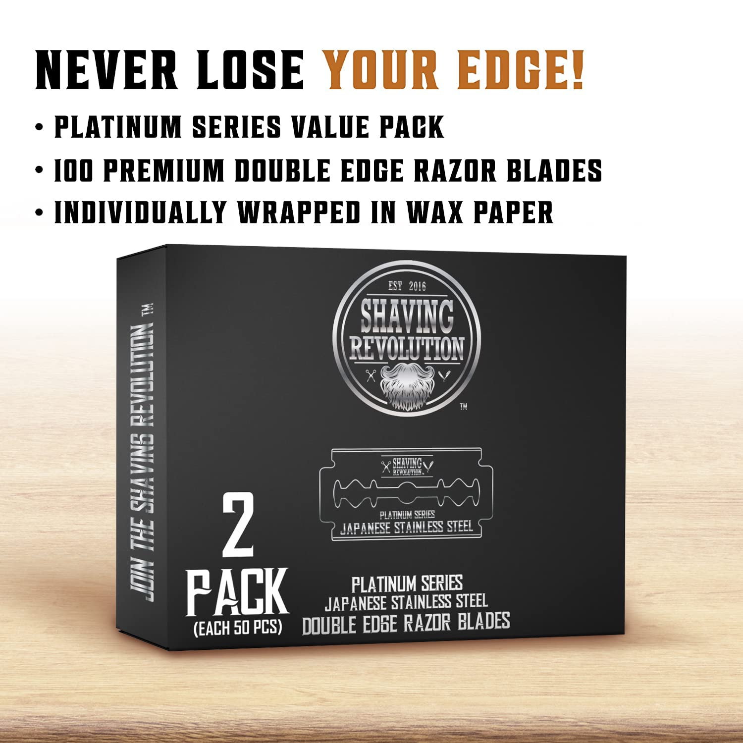 100 Count Double Edge Razor Blades - Men's Safety Razor Blades for Shaving - Platinum Japanese Stainless Steel Double Razor Shaving Blades for Men for a Smooth, Precise and Clean Shave