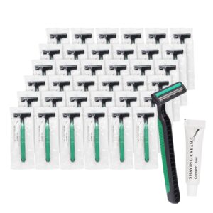 disposable razors in bulk, bulk razors with knife cap, individually packaged disposable razors bulk with shaving cream for hotels, shelters, homeless, nursing homes, charities, churches (60 packs)