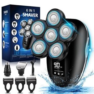 electric head shaver for bald men, 6 in 1 mens electric head razor bald head shaver cordless electric razor men, ipx7 wet/dry waterproof skull shaver with head shaver kit led display